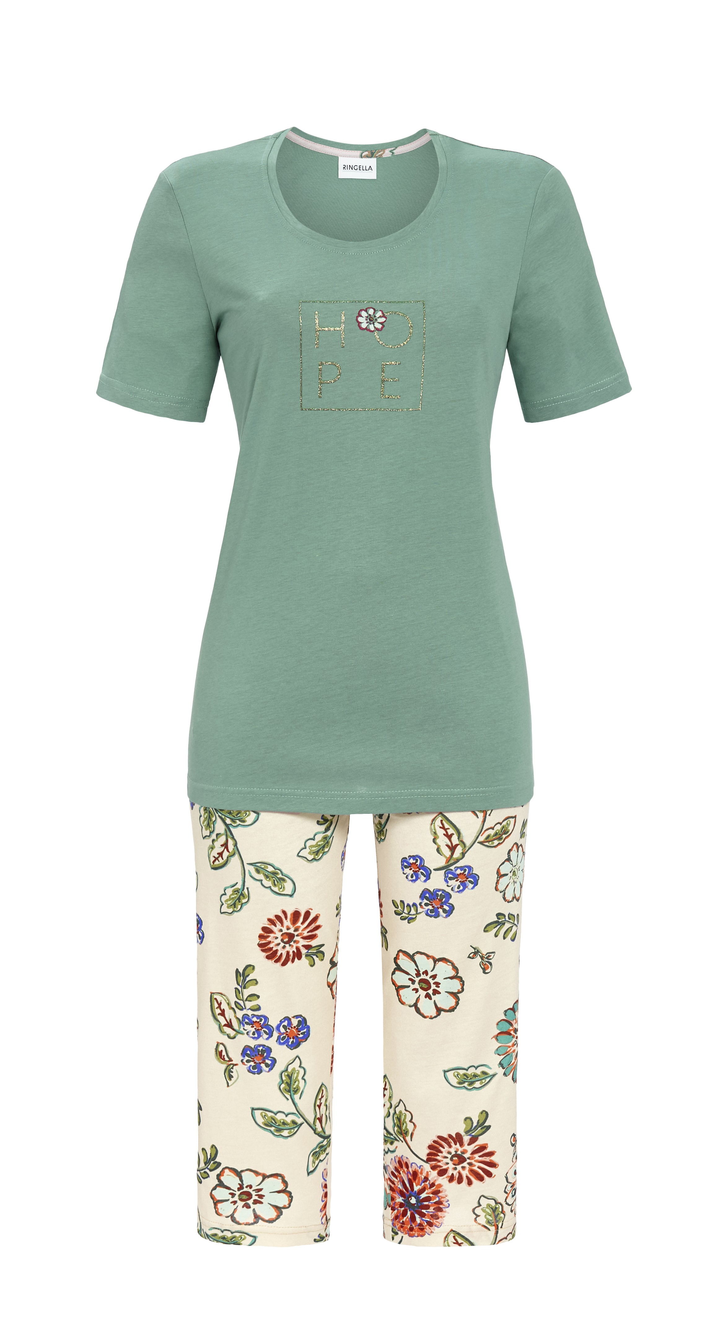 Pyjama mit Caprihose | salbei | 40 | 3211201-550-40